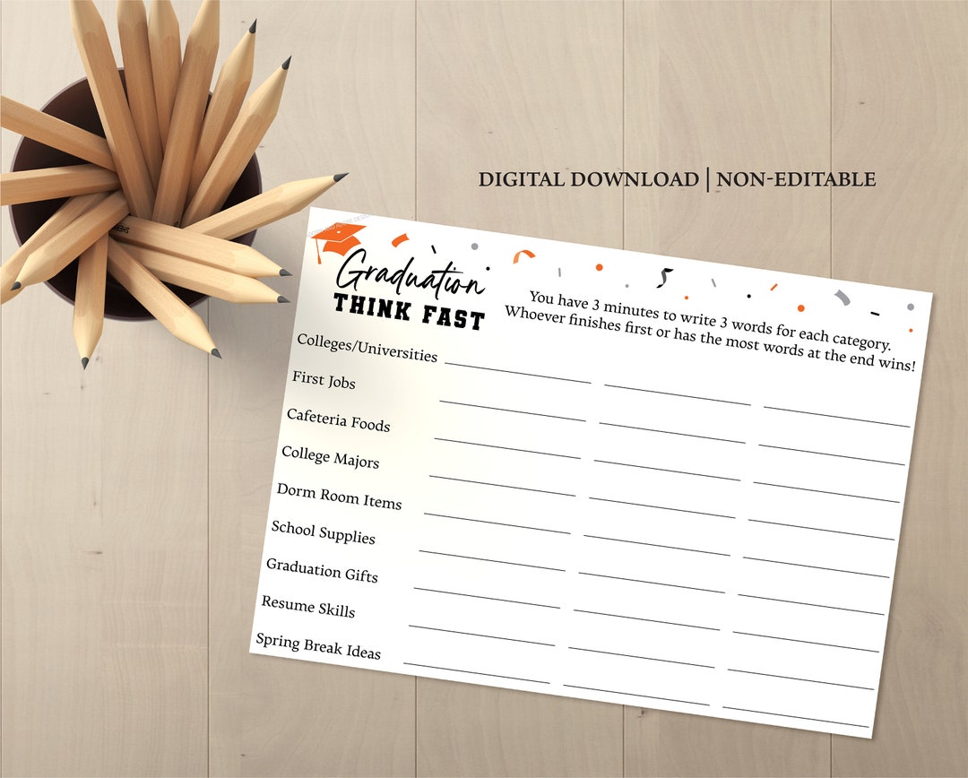 Graduation Think Fast Game, Printable Think Fast Game, Graduation Games ...