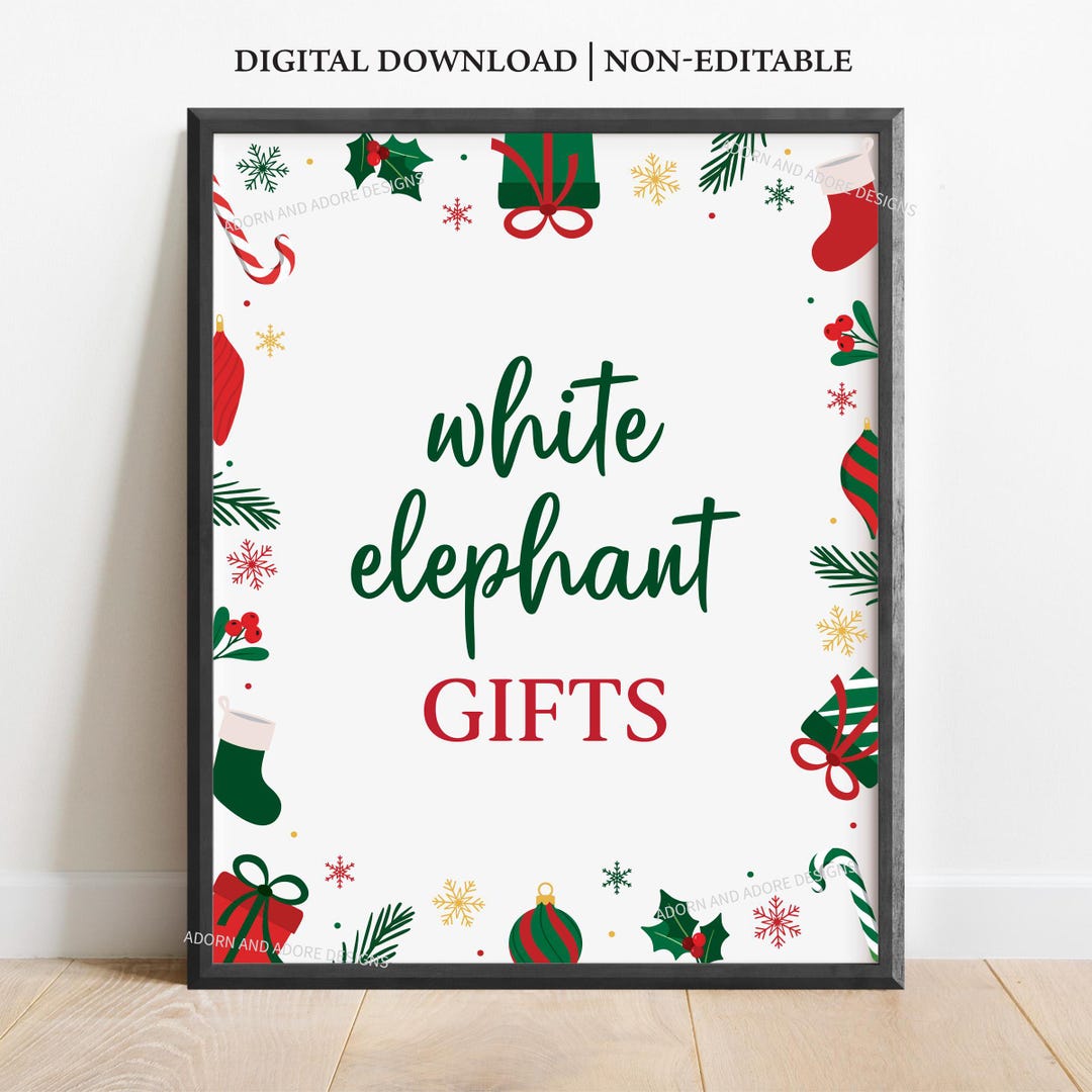 White Elephant Sign, Christmas White Elephant Sign, Printable White ...