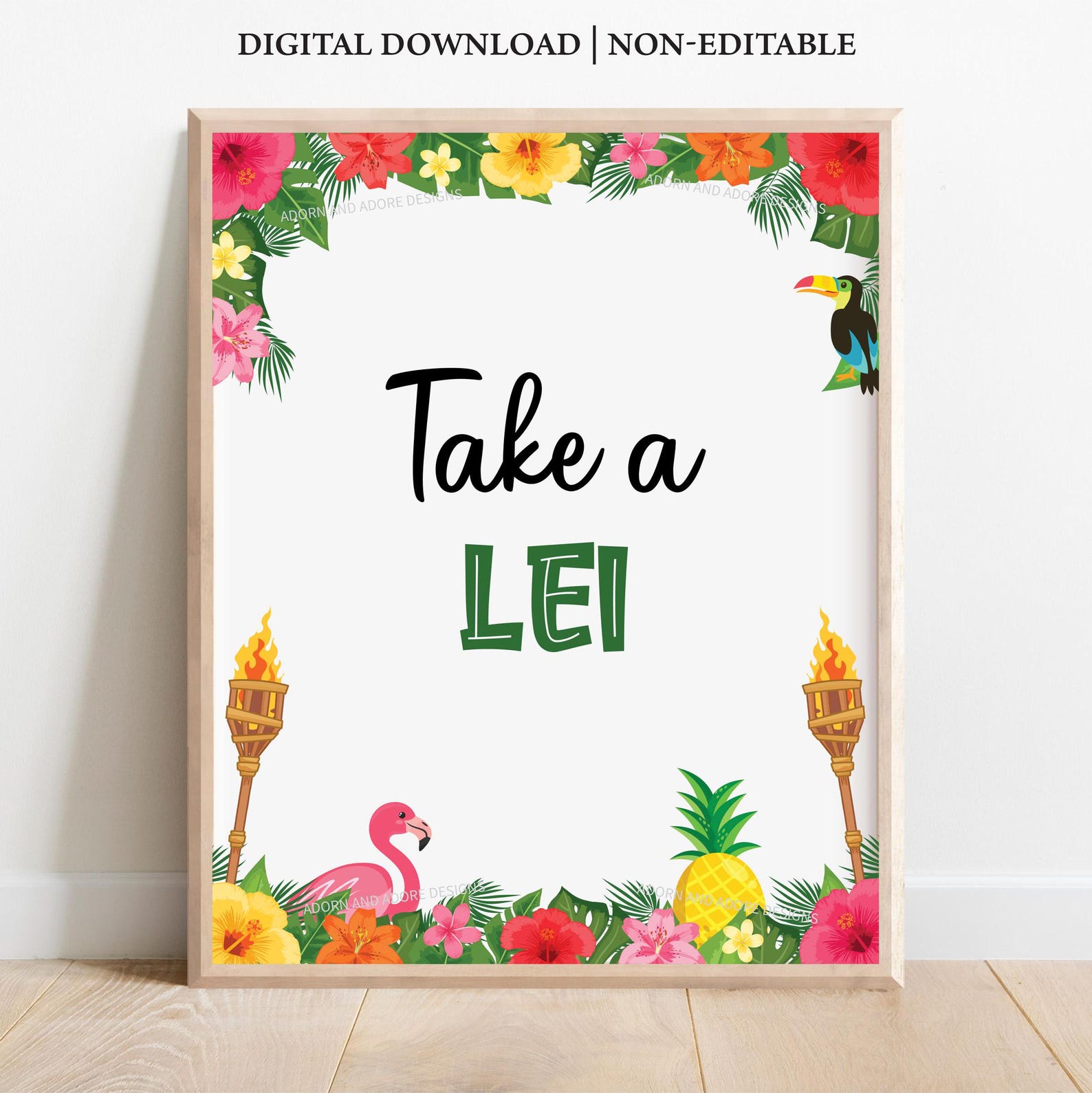 Lei Sign, Luau Lei Sign, Tropical Lei Sign, Printable Luau Signs ...