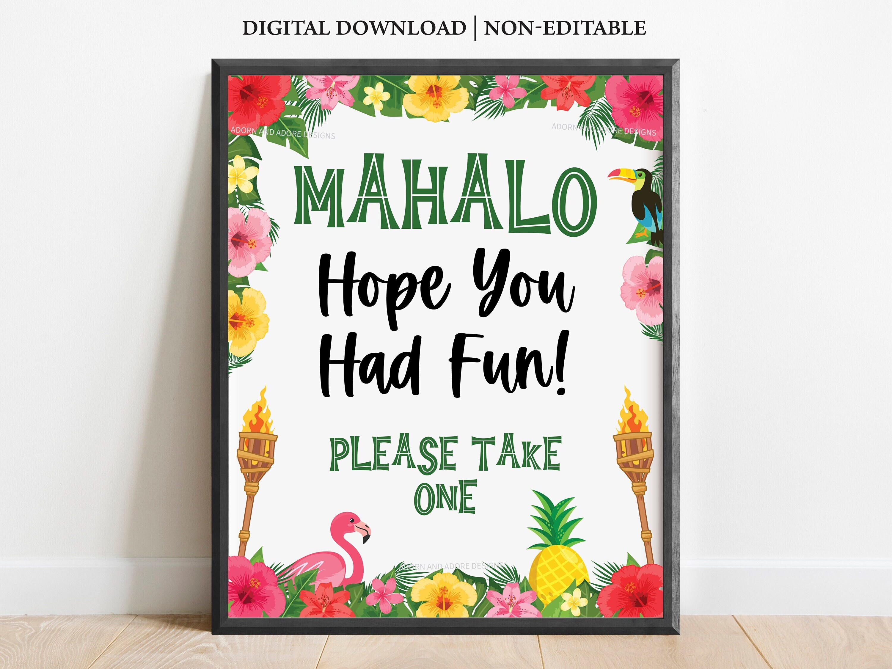 Mahalo Sign, Luau Mahalo Sign, Luau Favors Sign, Printable Luau Signs ...