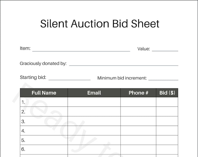 Editable Silent Auction Templates Fundraising Event Sheet - Etsy Canada