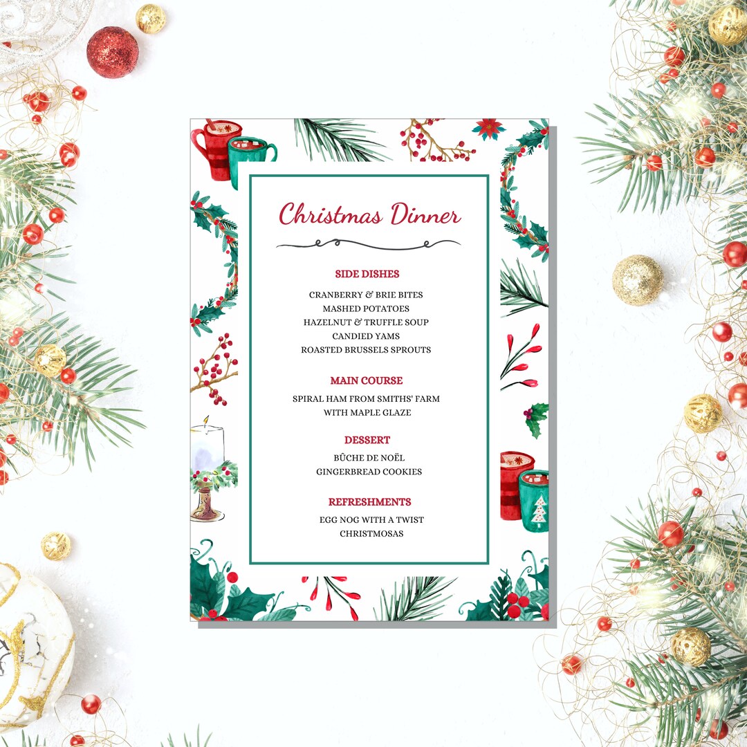 Christmas Dinner Menu Template Christmas Eve Dinner Menu Card Editable ...