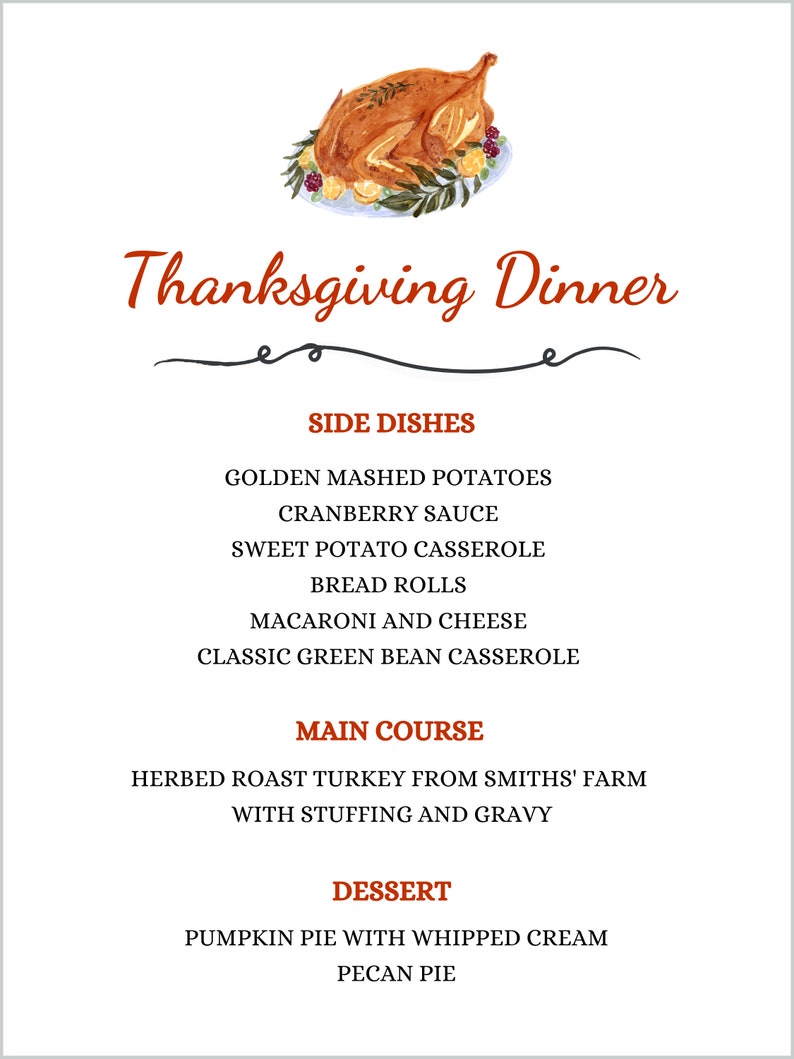 Thanksgiving / Friendsgiving Menu Template and Dinner | Etsy