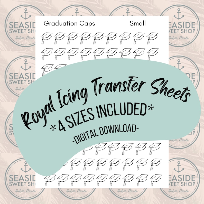 Graduation Caps - Royal Icing Transfer Sheets (4 Sizes) *digital ...