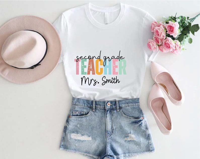 Custom Second Grade Teacher Shirt,2nd Grade Teacher Name Tshirt,back to ...