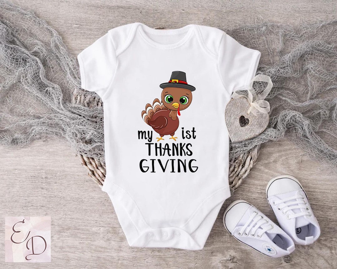 My First Thanksgiving Shirt, Turkey Baby Bodysuit, Cute Thankful Kids ...