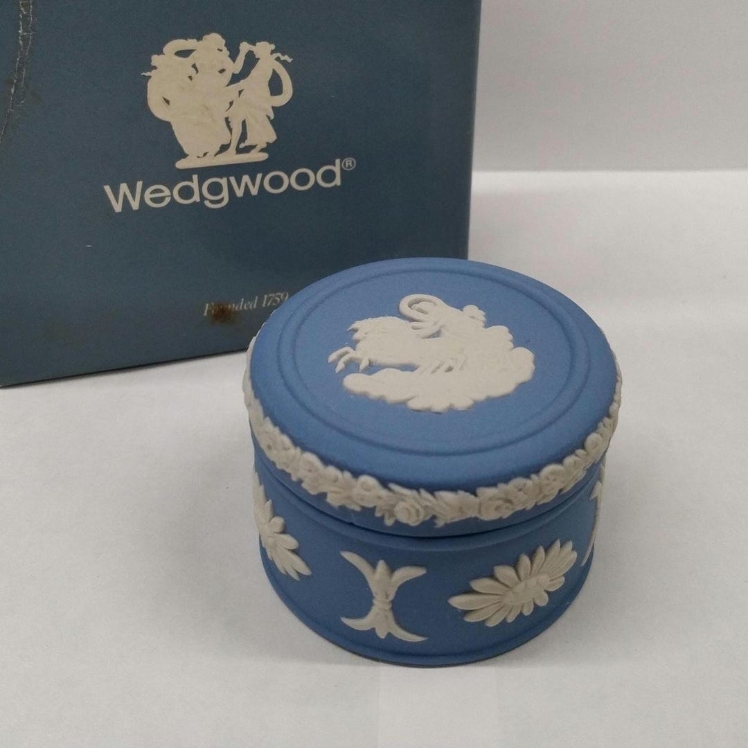 Vintage Wedgwood Jasperware Small Round Lidded Box in Blue in the ...