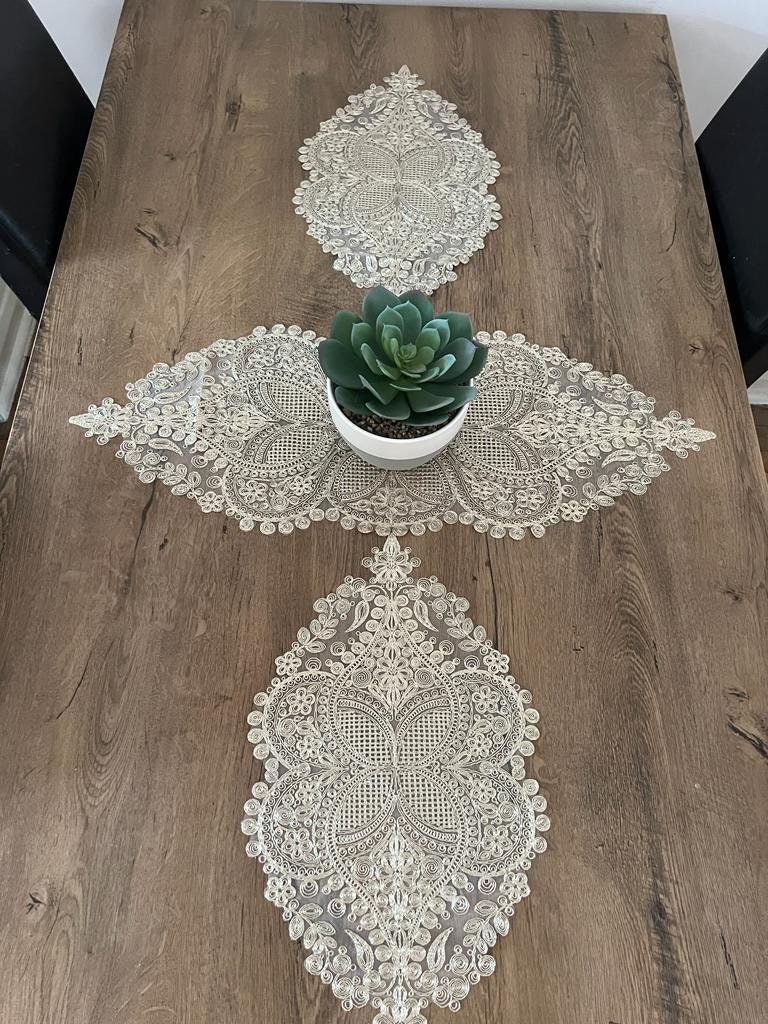 3 Piece Table Runner Set, Available Colours of White, Gold and Silver ...