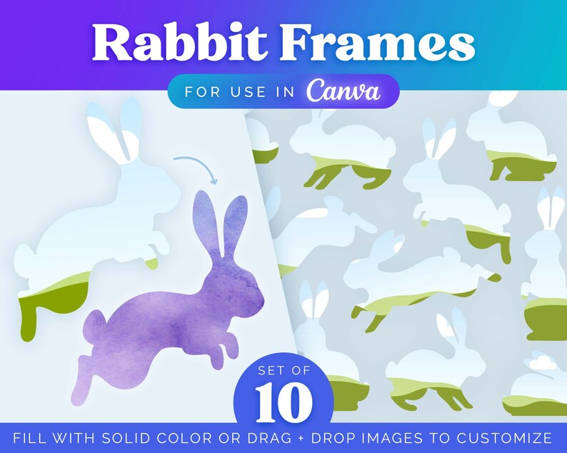 Editable Canva Frames Bundle: Set of 10 Rabbit Silhouettes | Easy Drag ...