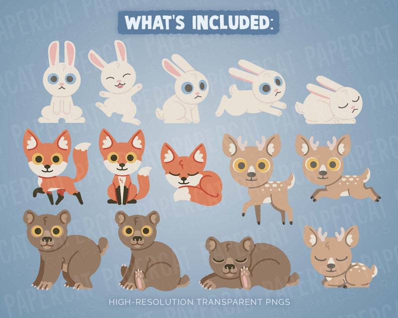 Set of 125 Winter Woodland Cute Hand Drawn Clipart Illustrated Graphics ...