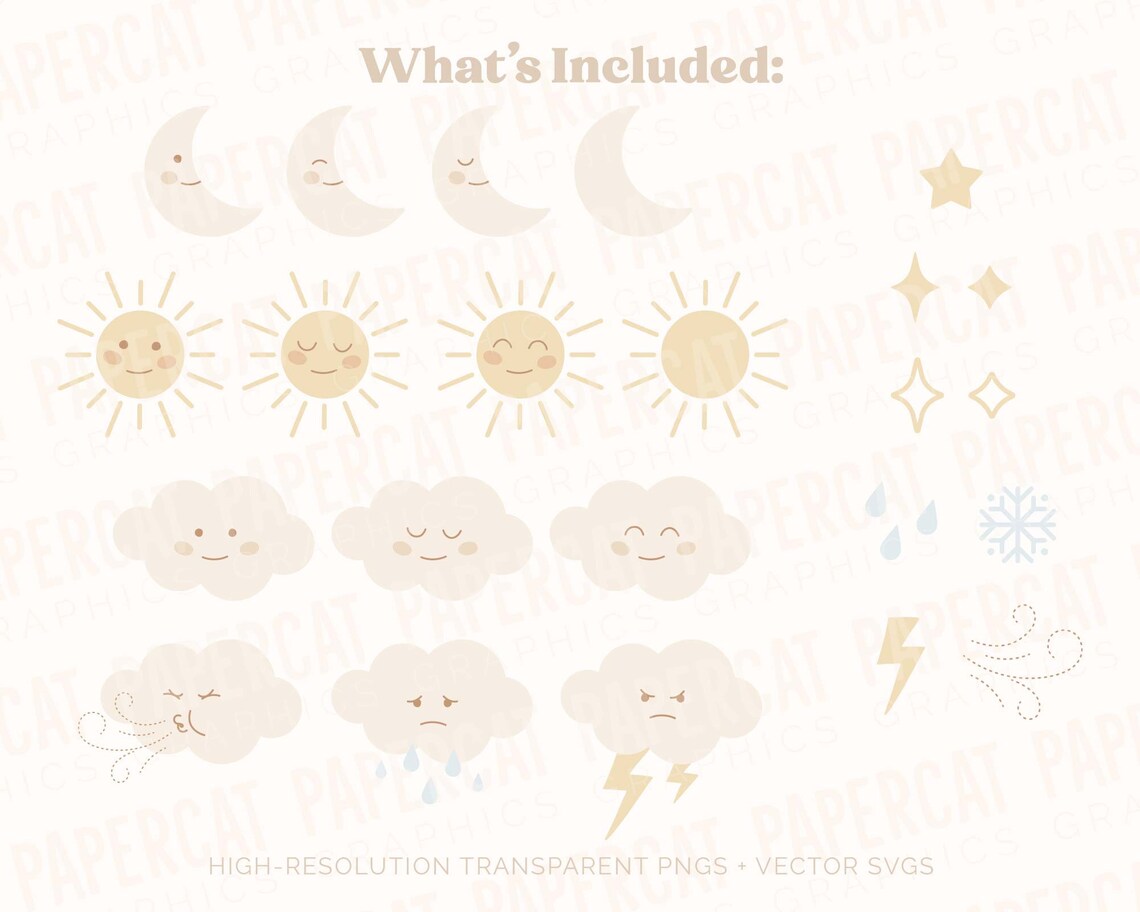 Cute Boho Rainbows and Weather Clipart Graphics Bundle | Set of 40 ...
