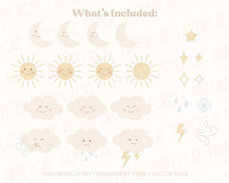 Cute Boho Rainbows and Weather Clipart Graphics Bundle | Set of 40 ...