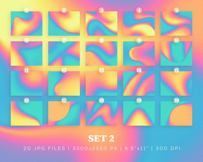 Set of 40 Grainy Gradients Pack | 90's Neon Highlighter Color Palette ...