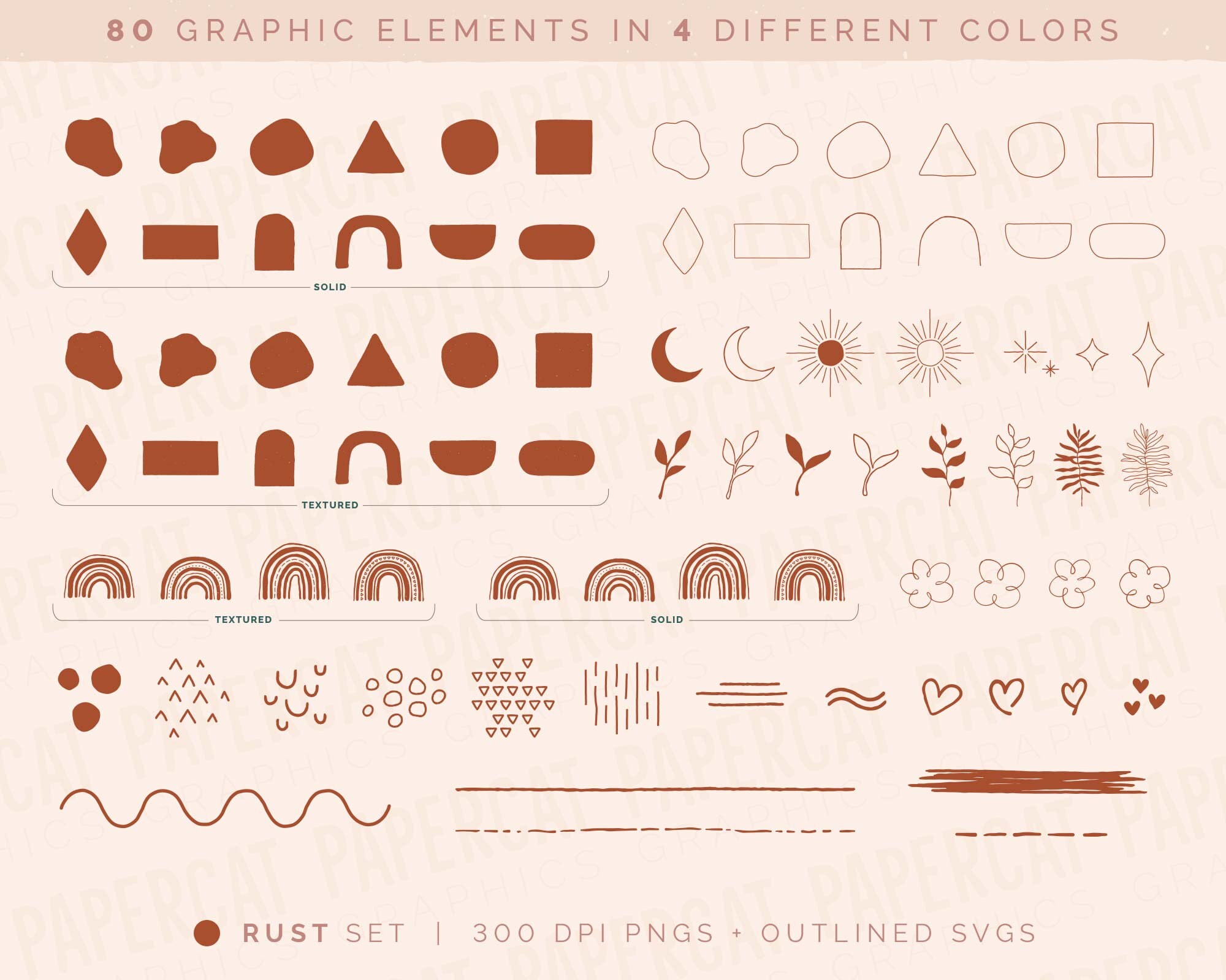 Abstract Boho Shapes Clipart Graphics Bundle Jade Set of 320 ...