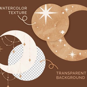 Boho Watercolor Moons Clipart Graphics Bundle | Set of 102 Moon Cycle ...