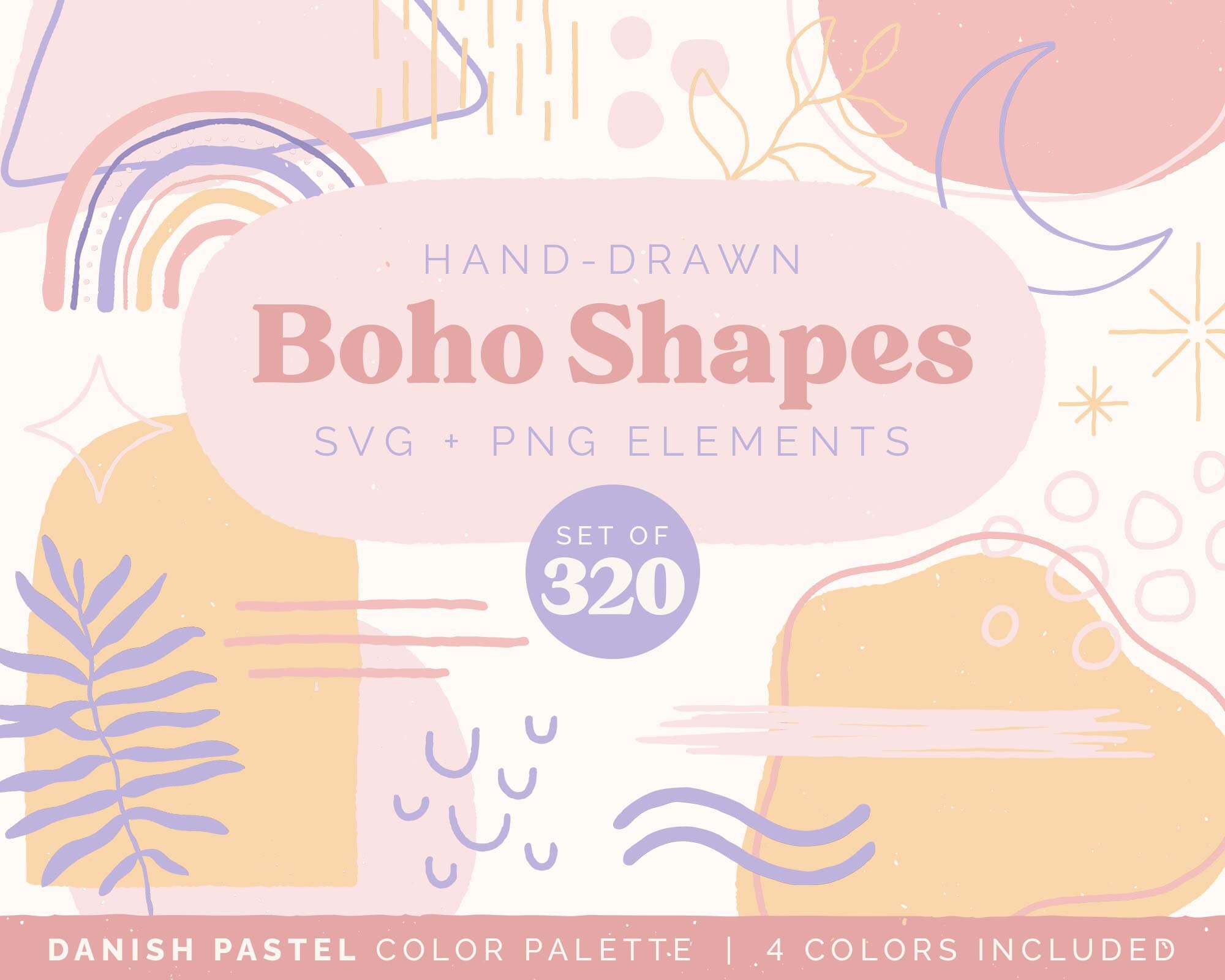 Abstract Boho Shapes Clipart Graphics Bundle | Danish Pastel Set of 320 ...