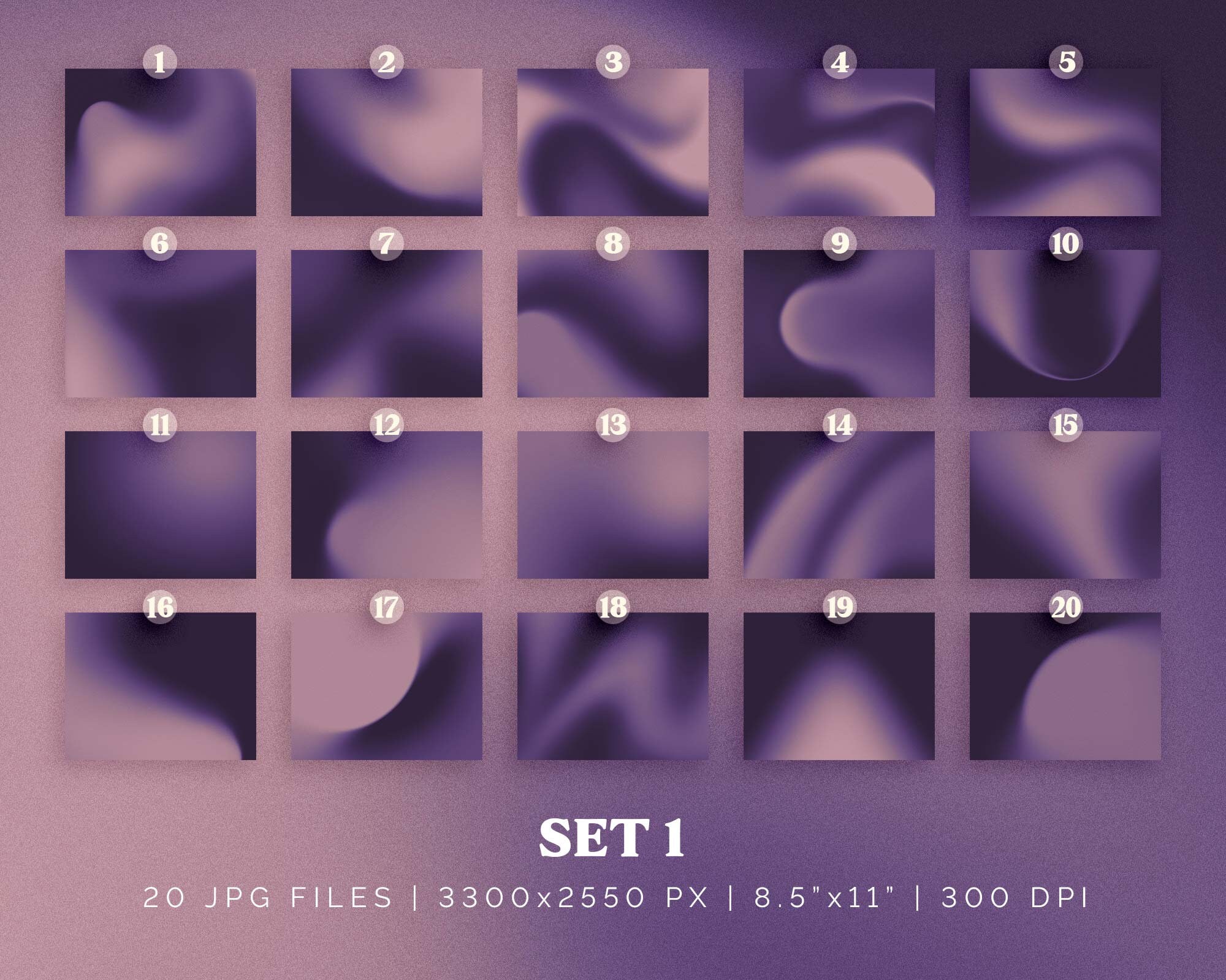 Set of 40 Grainy Gradients Pack | Dark Twilight Purple Color Palette ...