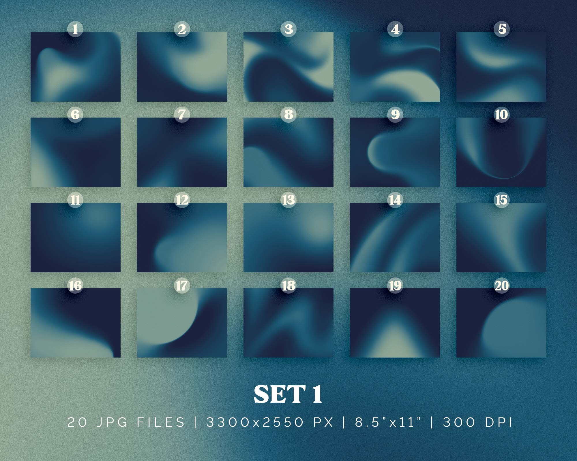 Set of 40 Grainy Gradients Pack | Moody Blue and Teal Color Palette ...