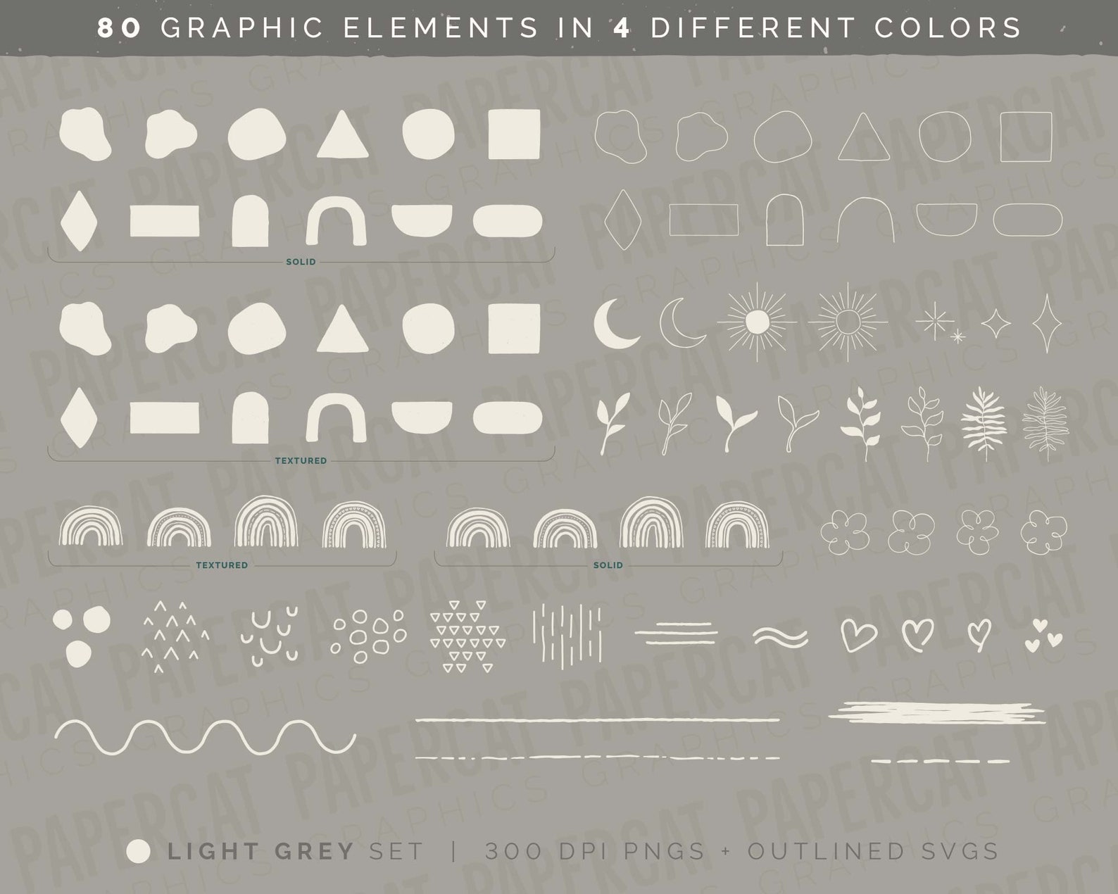 Abstract Boho Shapes Clipart Graphics Bundle | Warm Grey Set, 320 ...