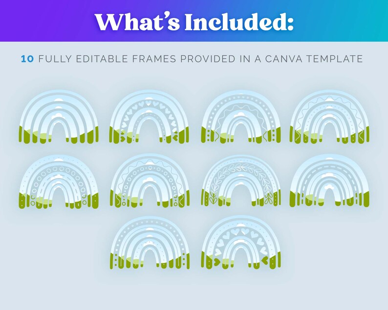 Editable Canva Frames Bundle: Set of 10 Boho Rainbows Easy Drag and ...