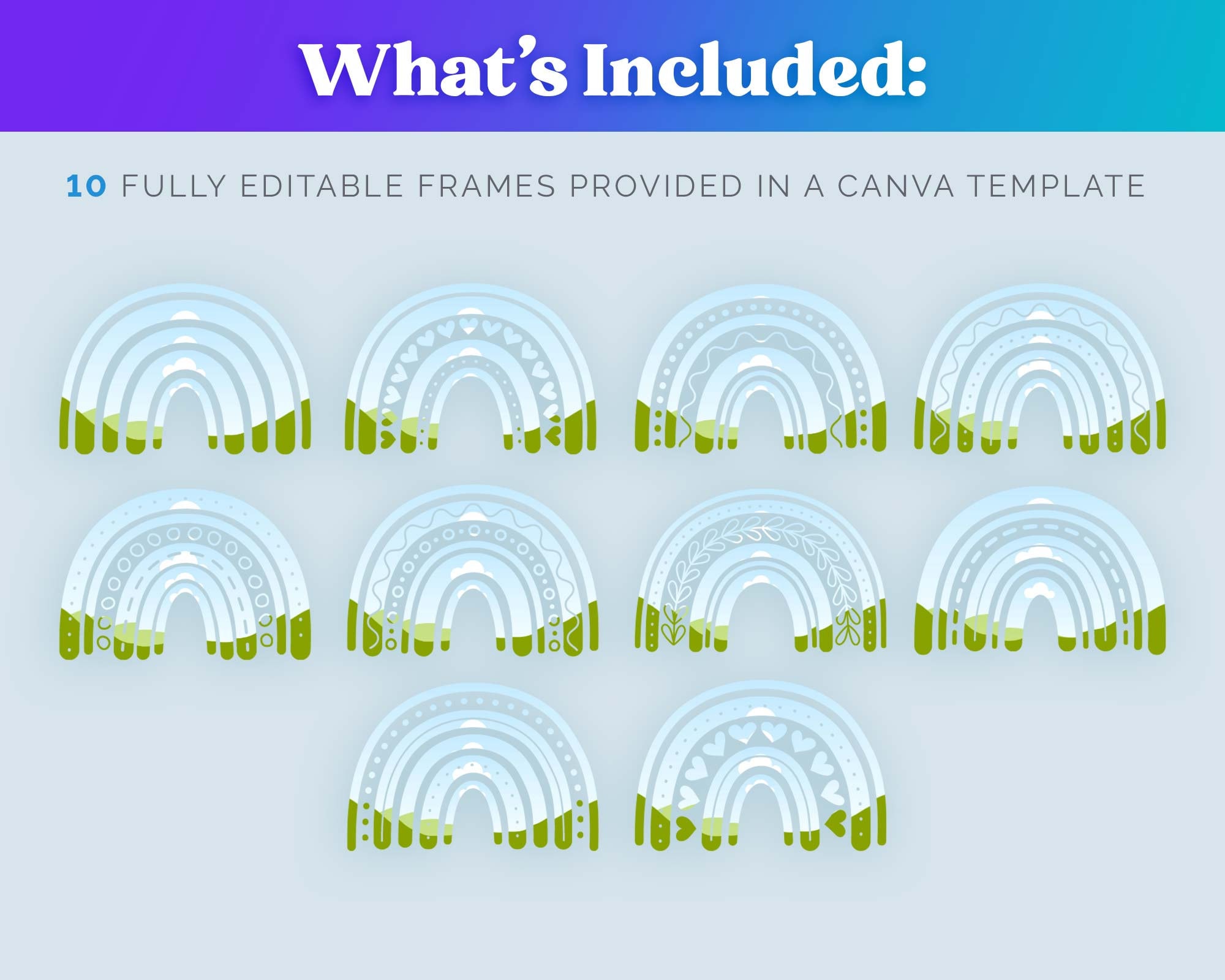 Editable Canva Frames Bundle: Set of 10 Boho Rainbows Easy Drag and ...