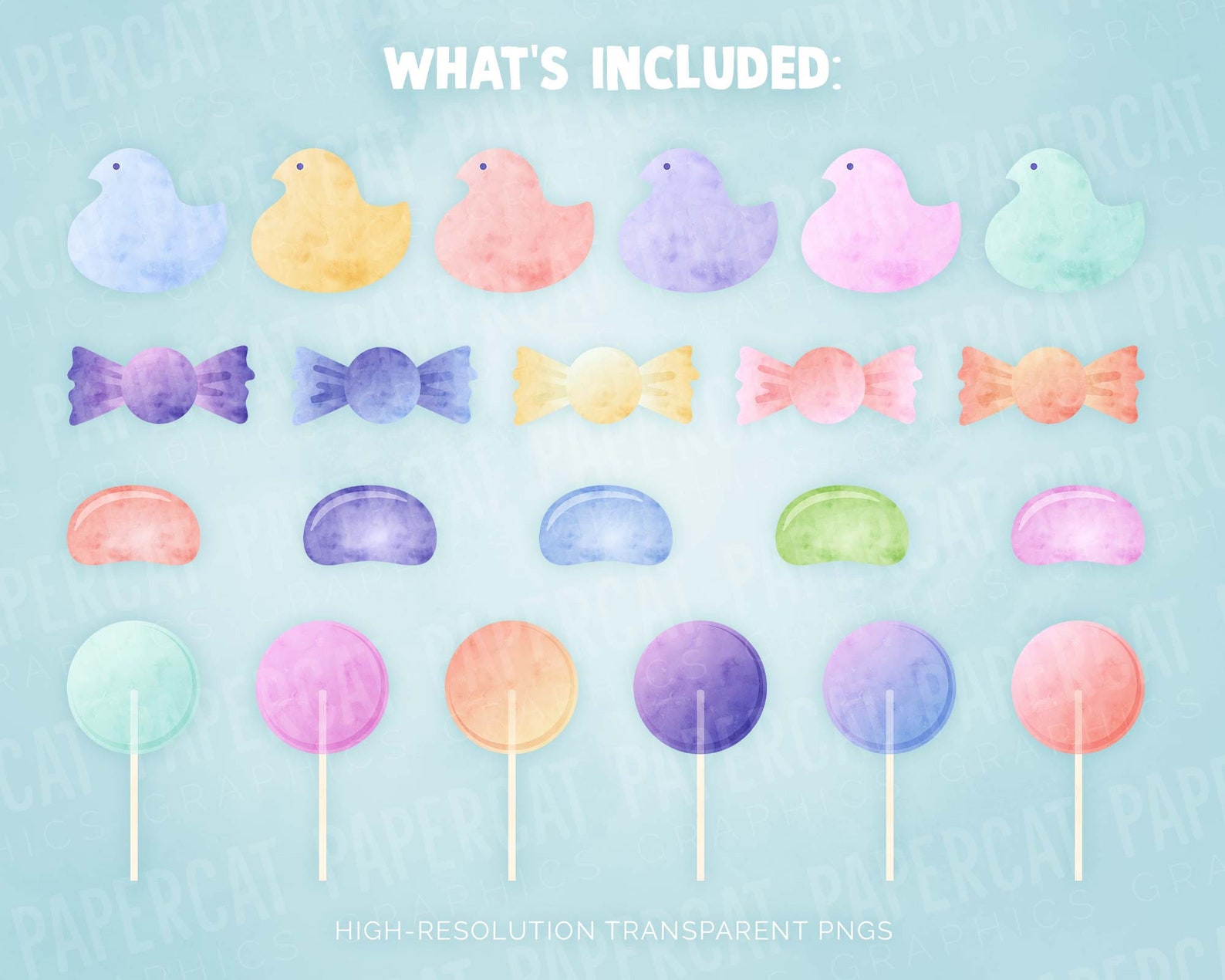 Set of 155 Cute Watercolor Easter Clipart Illustrated Graphics Bundle ...