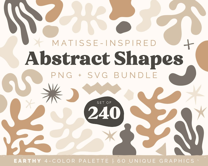 Earthy Abstract Shapes Clipart Bundle | Matisse Style Set of 240 ...