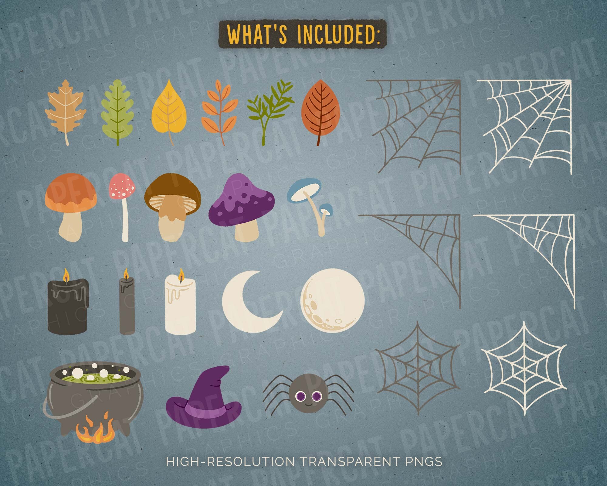 Set of 125 Cute Hand Drawn Halloween Clipart Illustrated Graphics ...