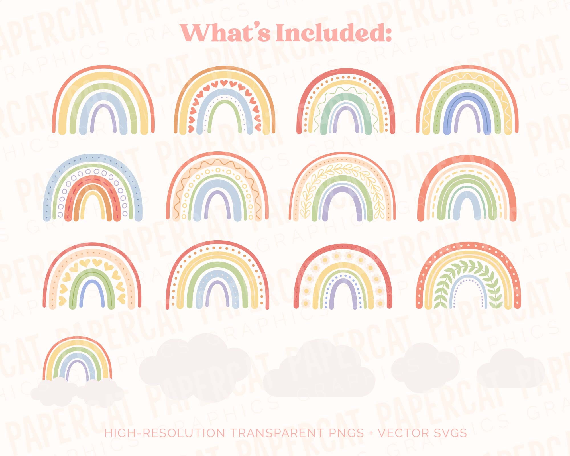 Cute Boho Rainbows and Weather Clipart Graphics Bundle | Set of 40 ...
