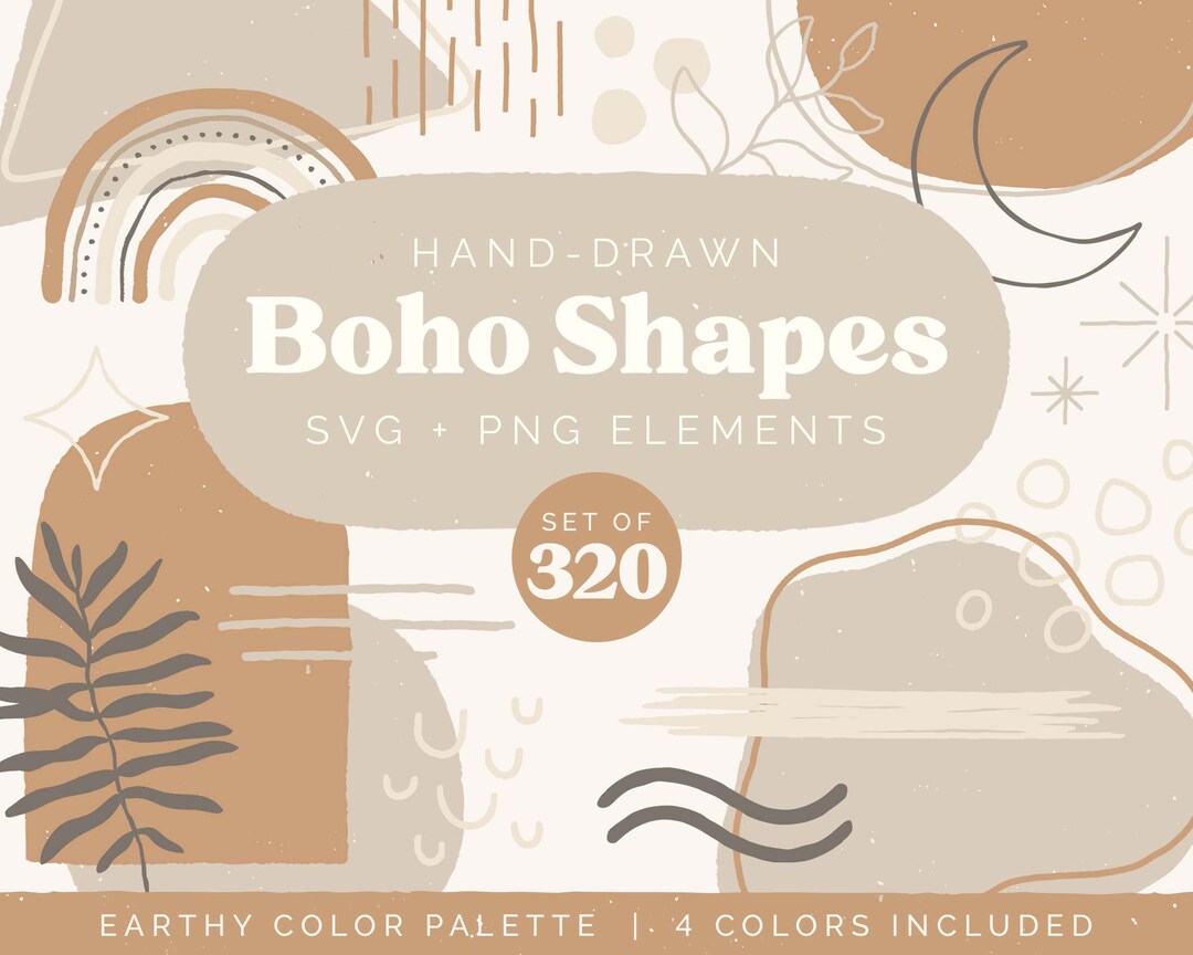 Abstract Boho Shapes Clipart Graphics Bundle | Earthy Set of 320 ...