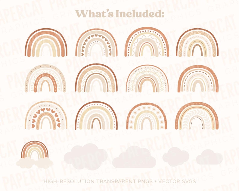 Cute Boho Rainbows and Weather Clipart Graphics Bundle | Set of 40 ...