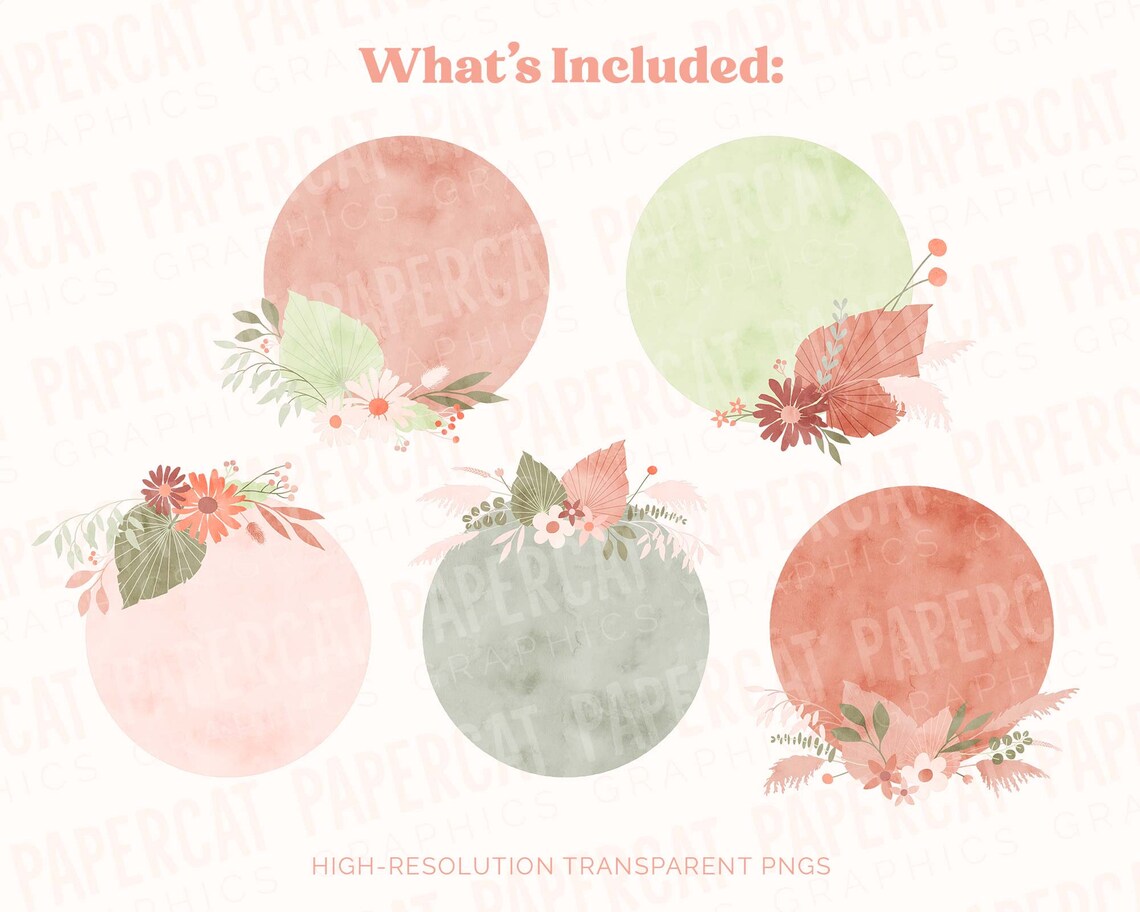 Watercolor Dried Floral Boho Rainbows Clipart Graphics Bundle | Set of ...