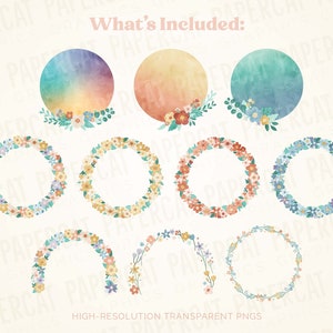 Watercolor Boho Floral Rainbows Clipart Graphics Bundle | Set of 65 ...