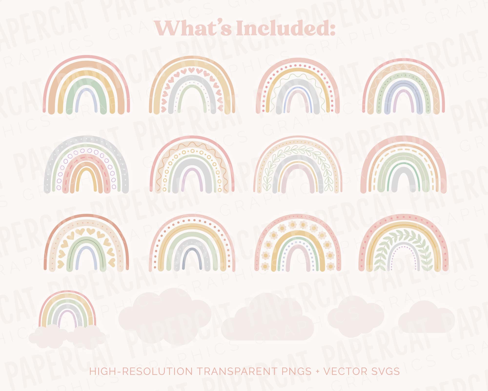 Cute Boho Rainbows and Weather Clipart Graphics Bundle | Set of 40 ...