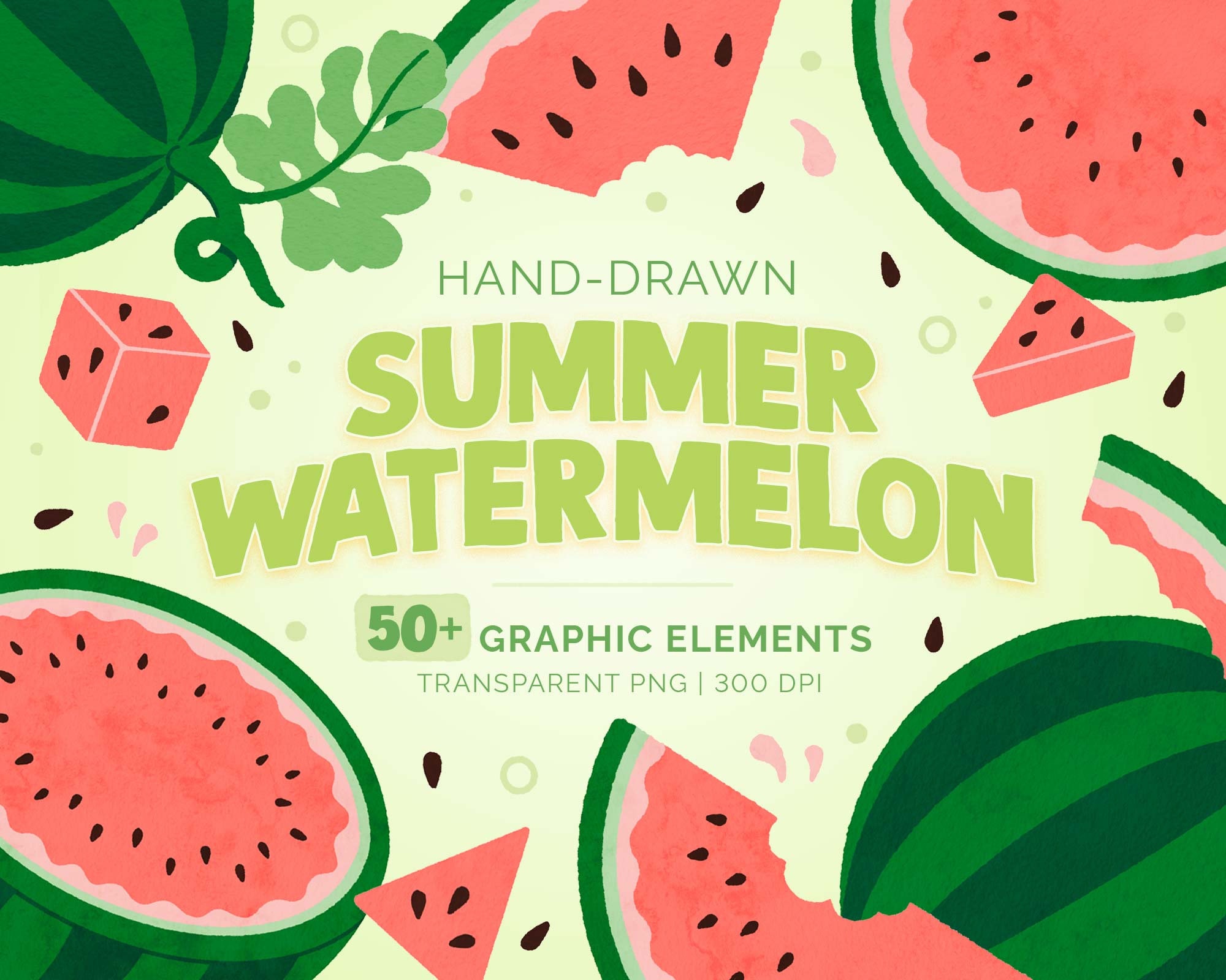 Summer Watermelon Clipart Graphics Bundle Kit | Set of 53 Illustrations ...
