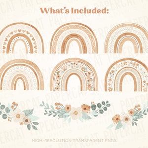 Watercolor Boho Floral Rainbows Clipart Graphics Bundle | Set of 65 ...