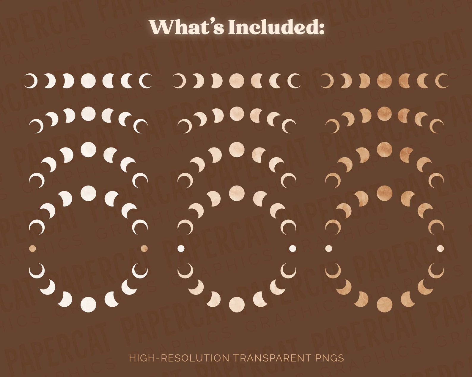Boho Watercolor Moons Clipart Graphics Bundle | Set of 102 Moon Cycle ...