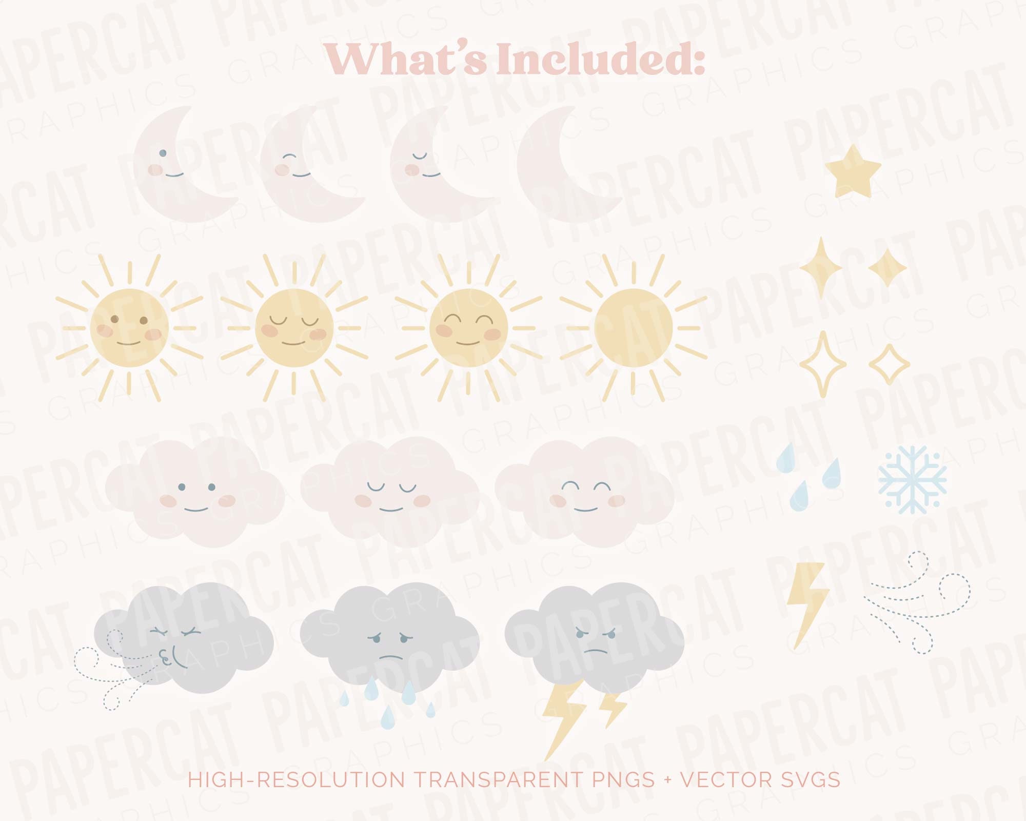 Cute Boho Rainbows and Weather Clipart Graphics Bundle | Set of 40 ...