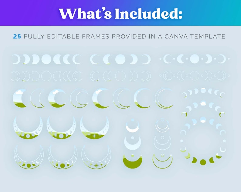 Editable Canva Frames Bundle: Set of 25 Moon Phases | Easy Drag and ...