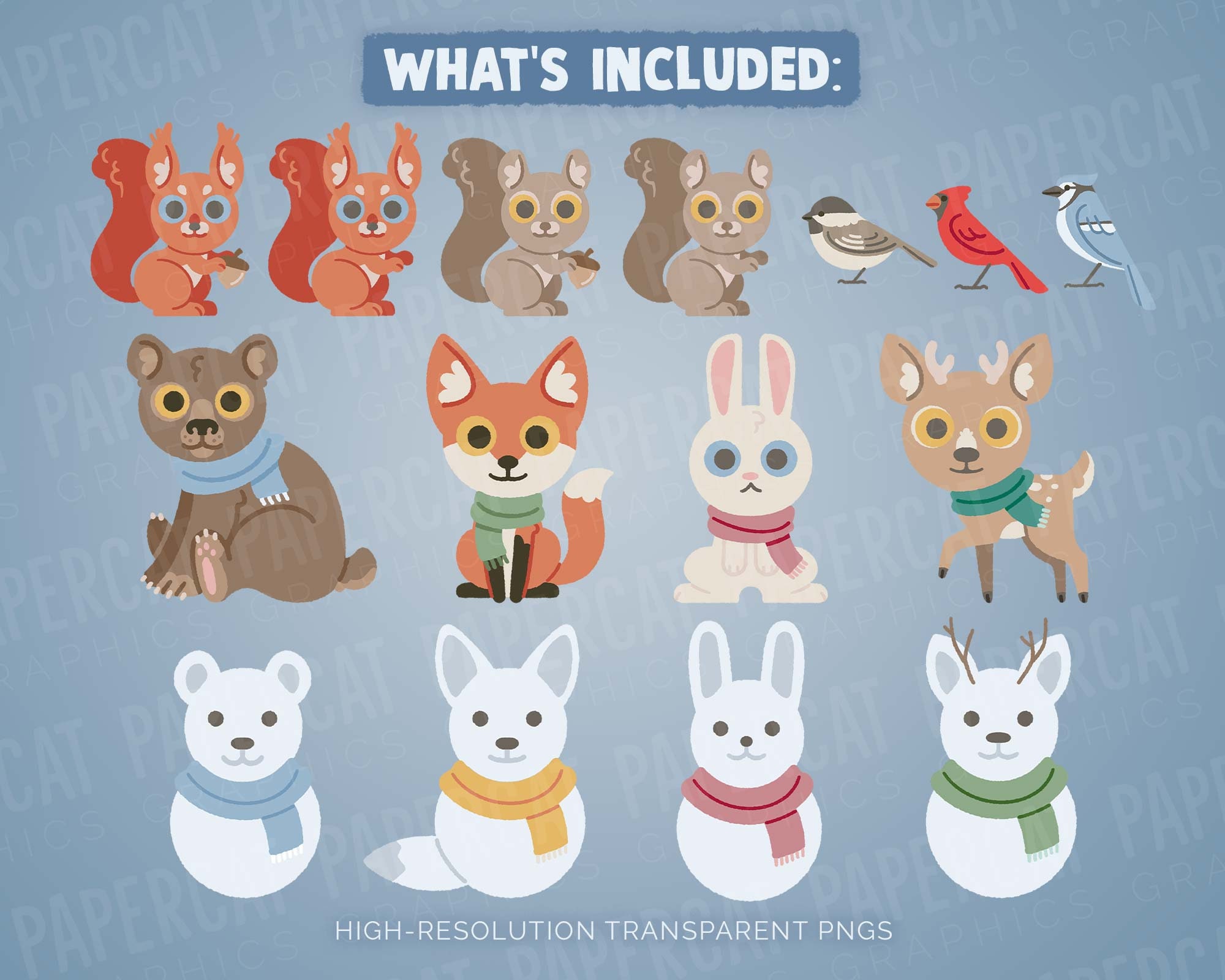 Set of 125 Winter Woodland Cute Hand Drawn Clipart Illustrated Graphics ...