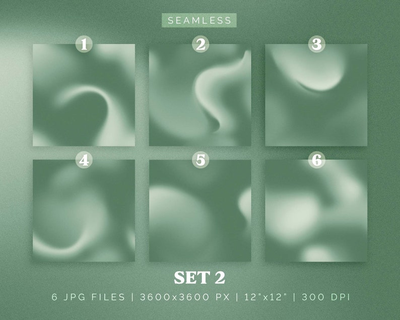 Set of 12 Seamless Grainy Gradients Pack | Sage Green Aesthetic | Sublimation Printing, Social ...