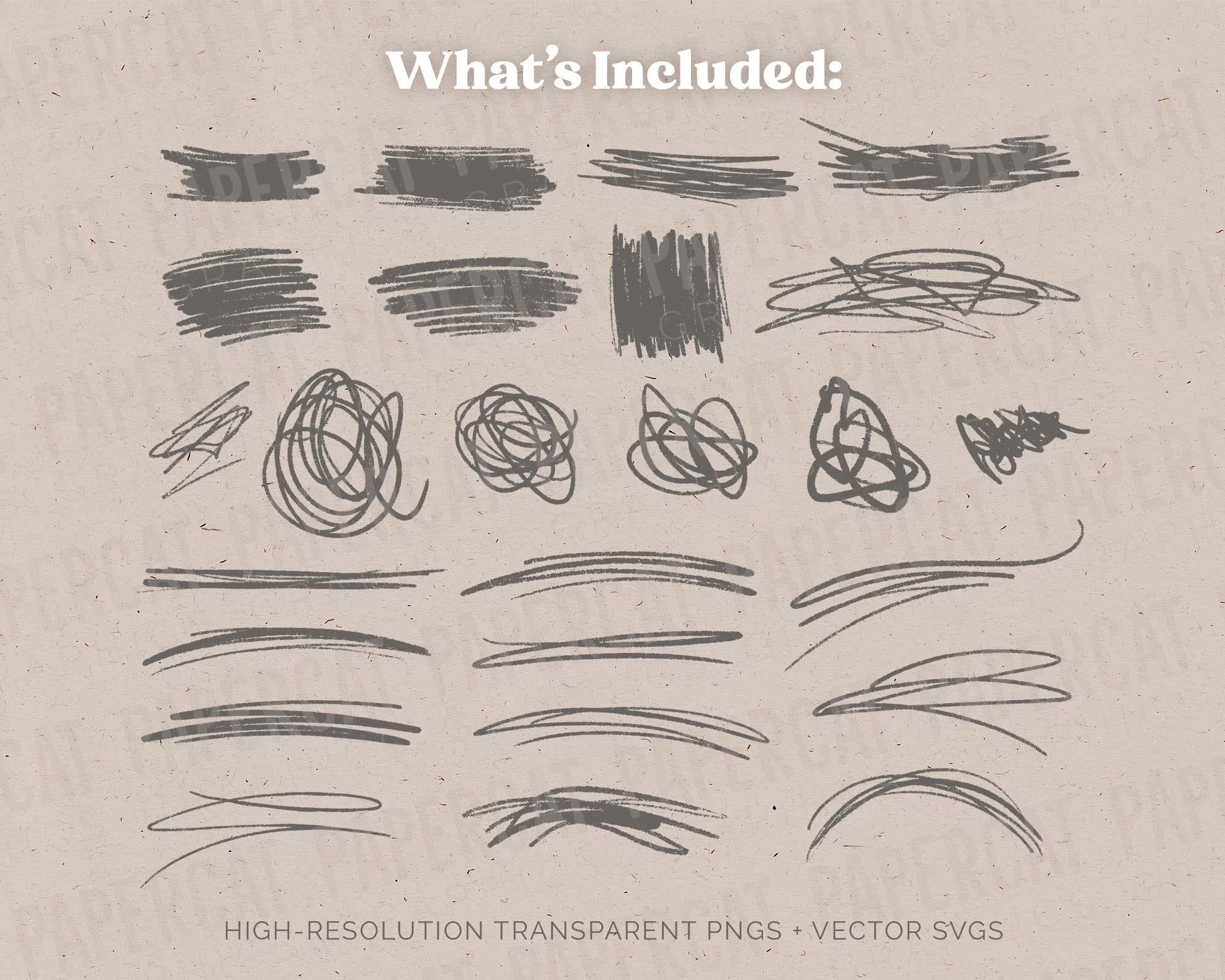Pencil Scribbles and Doodles Graphics Bundle | Hand Drawn Set of 125 ...
