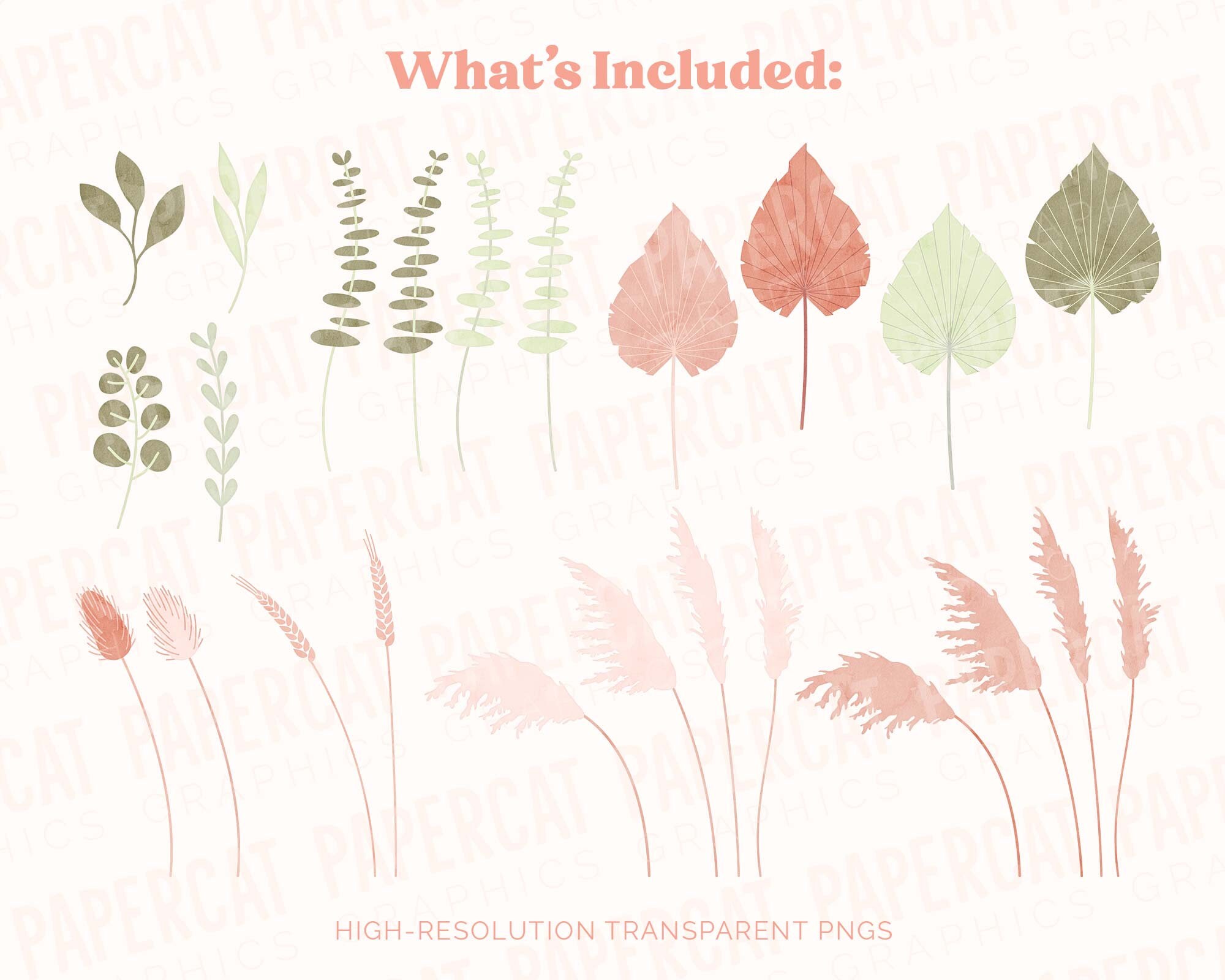 Watercolor Dried Floral Boho Rainbows Clipart Graphics Bundle | Set of ...