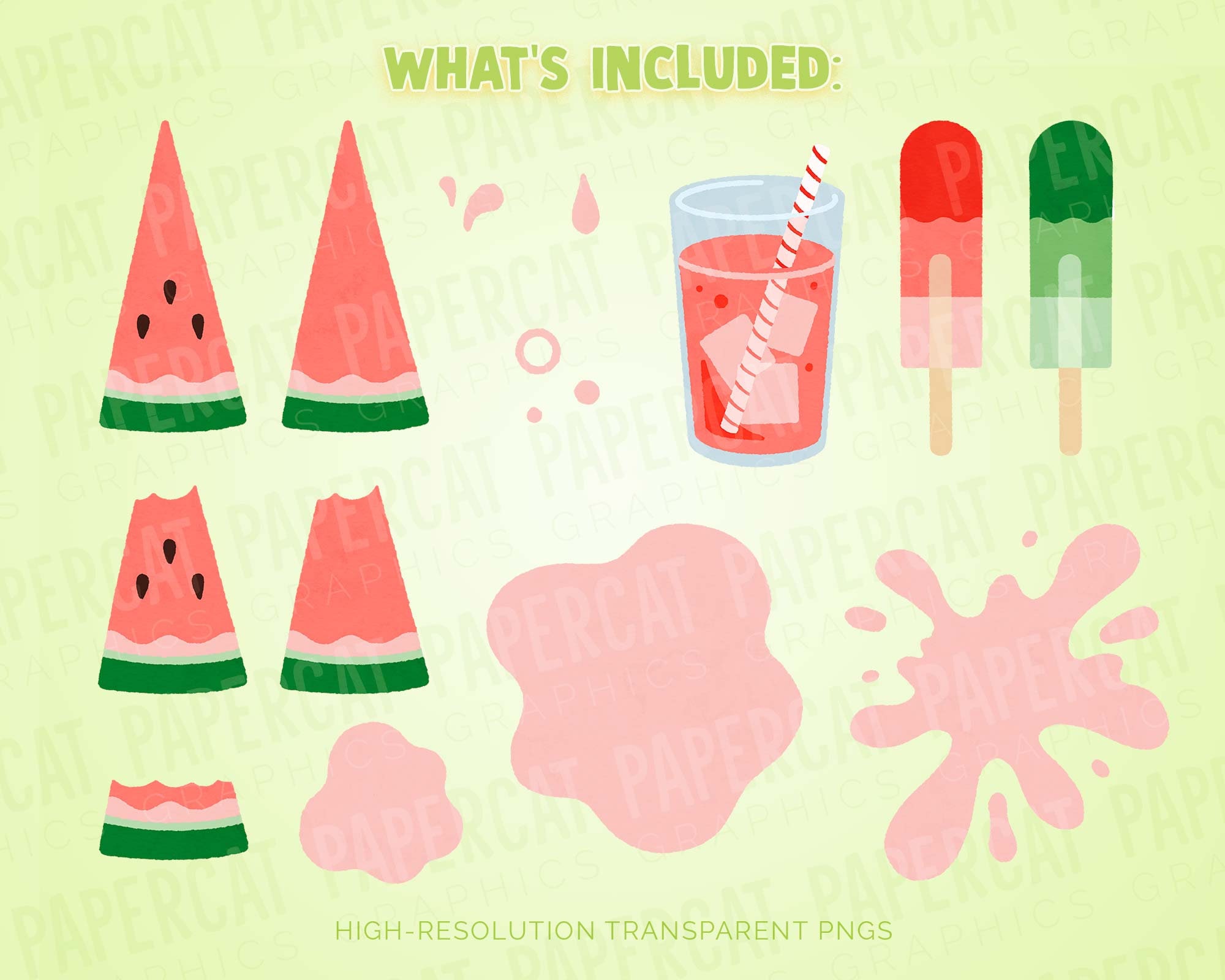 Summer Watermelon Clipart Graphics Bundle Kit | Set of 53 Illustrations ...