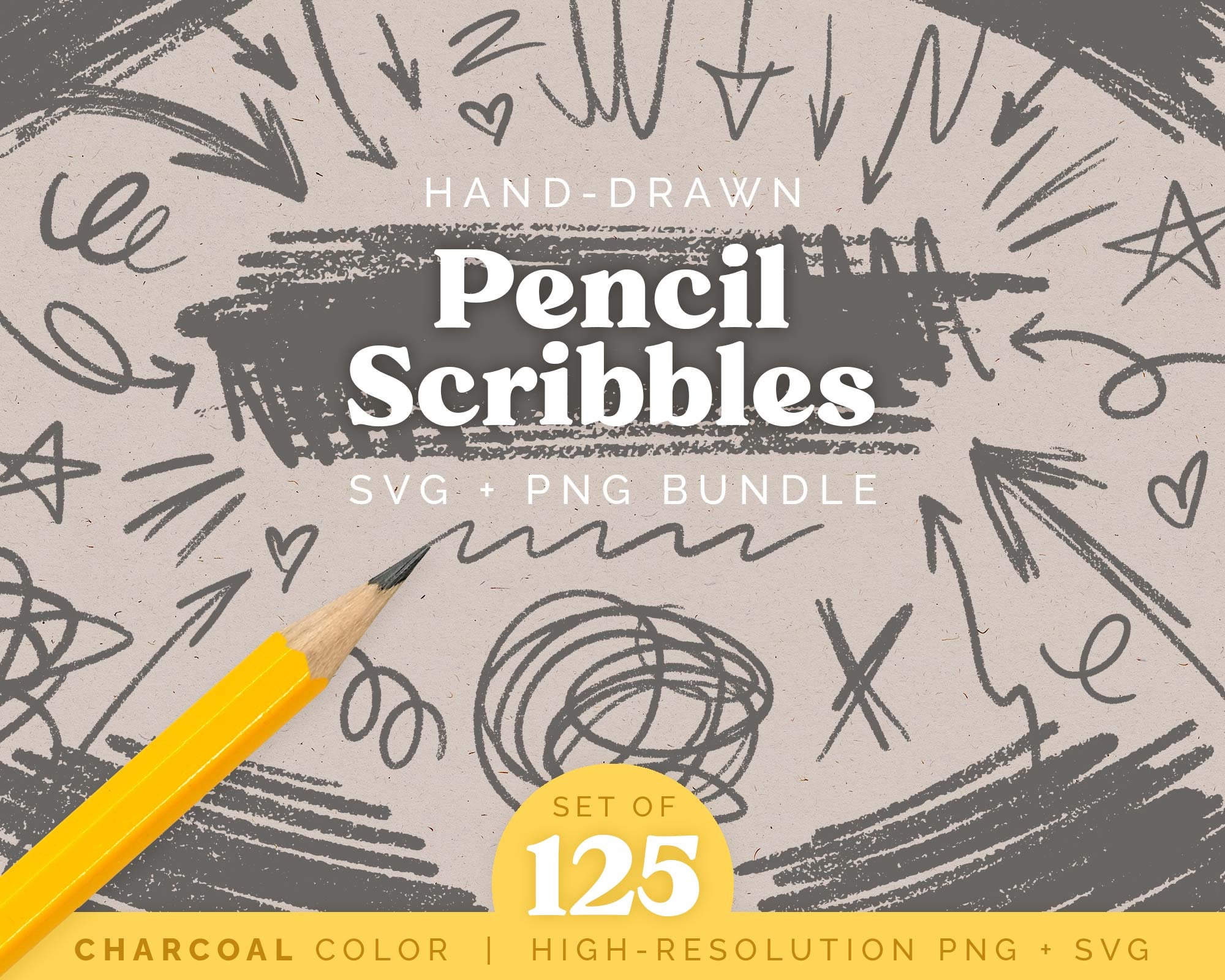 Pencil Scribbles and Doodles Graphics Bundle | Hand Drawn Set of 125 ...