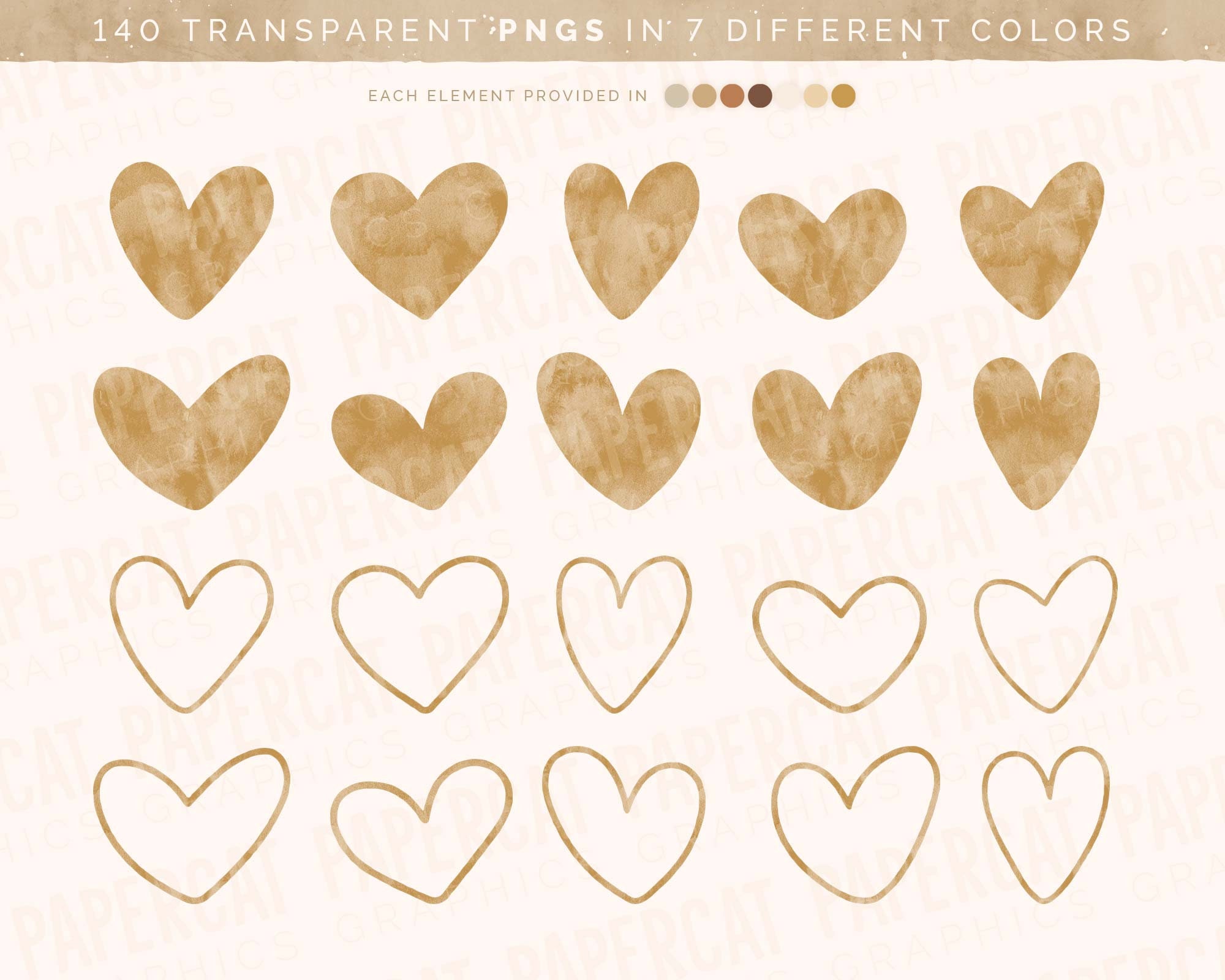 Watercolor Hearts Clipart Graphics Bundle | Set of 140 Illustrations ...
