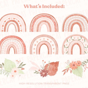Watercolor Dried Floral Boho Rainbows Clipart Graphics Bundle | Set of ...
