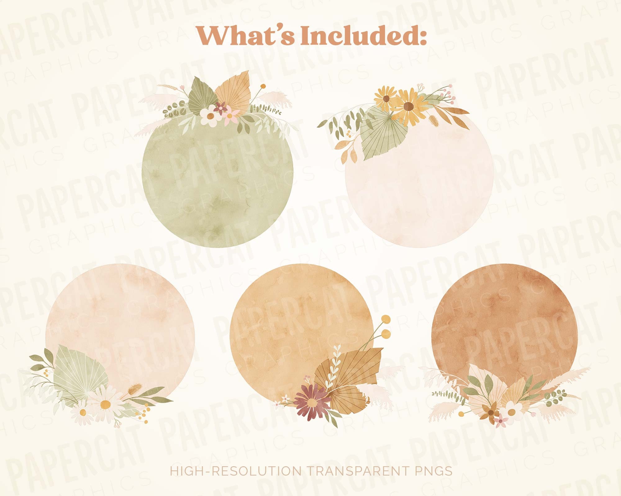 Watercolor Dried Floral Boho Rainbows Clipart Graphics Bundle | Set of ...