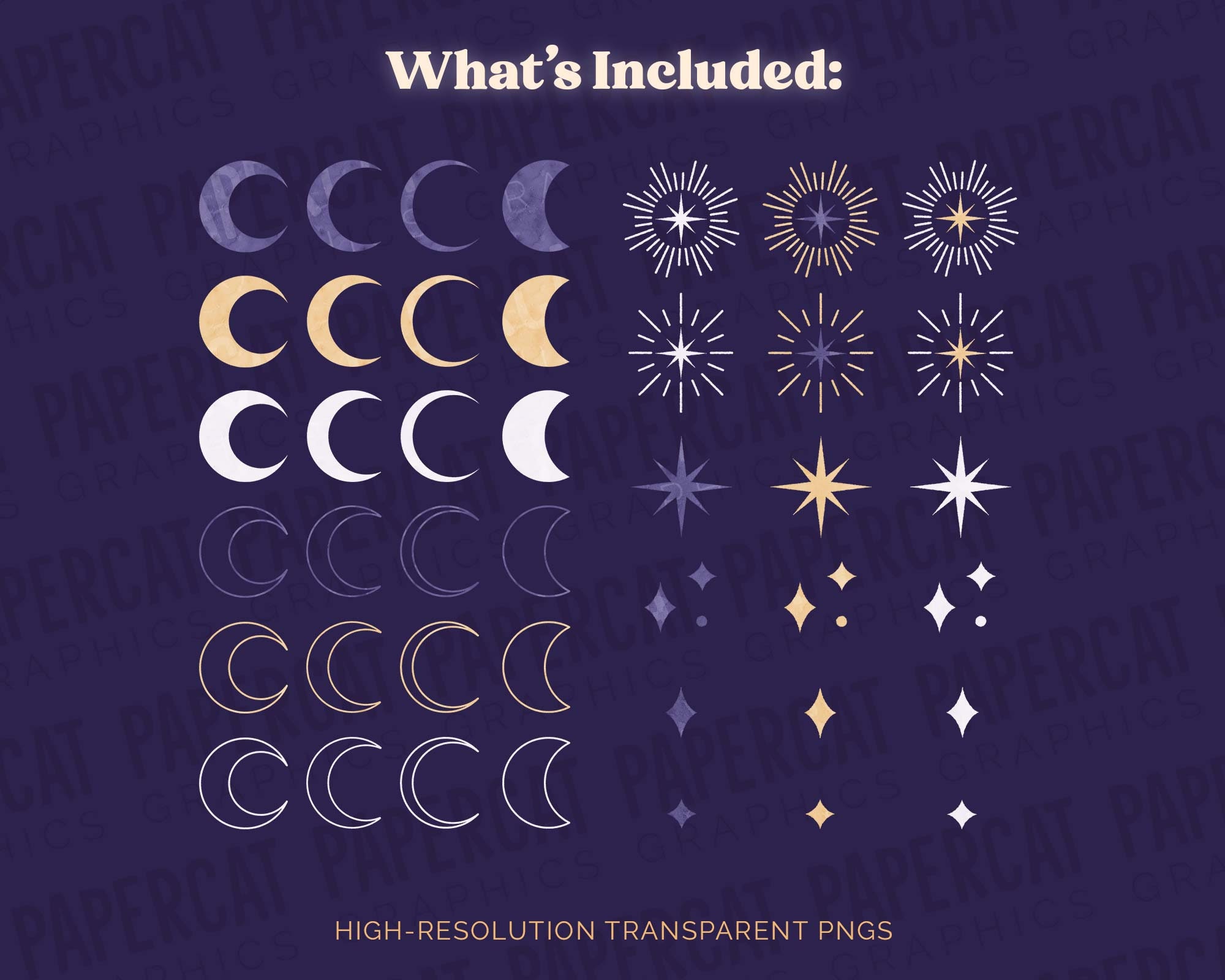 Boho Watercolor Moons Clipart Graphics Bundle Set of 102 Moon Cycle ...
