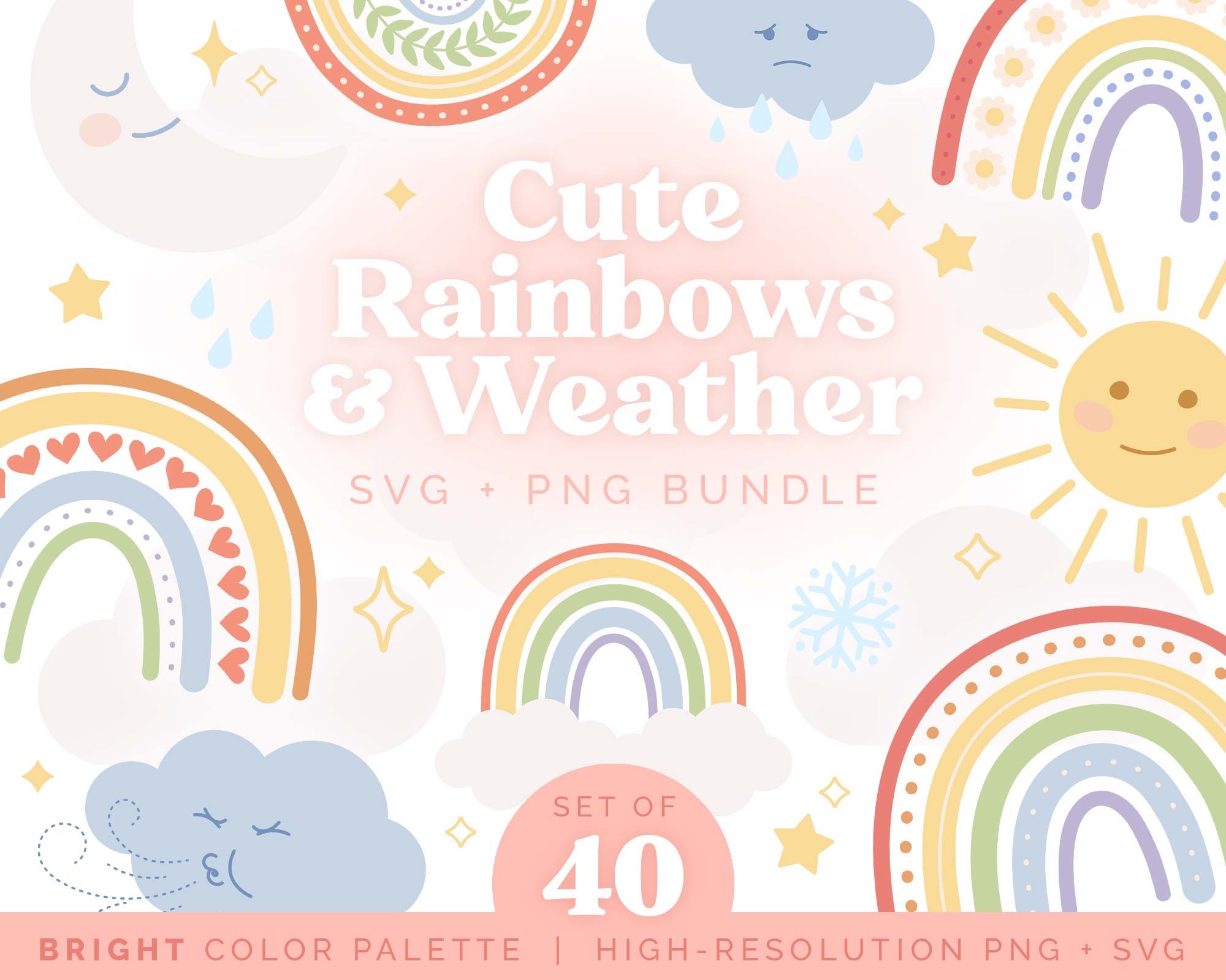 Cute Boho Rainbows and Weather Clipart Graphics Bundle | Set of 40 ...